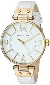 anne klein women's 109168wtwt gold-tone and white leather strap watch