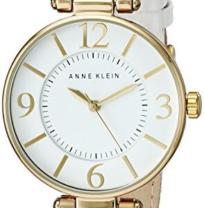 Anne Klein Women's 109168WTWT Gold-Tone and White Leather Strap Watch