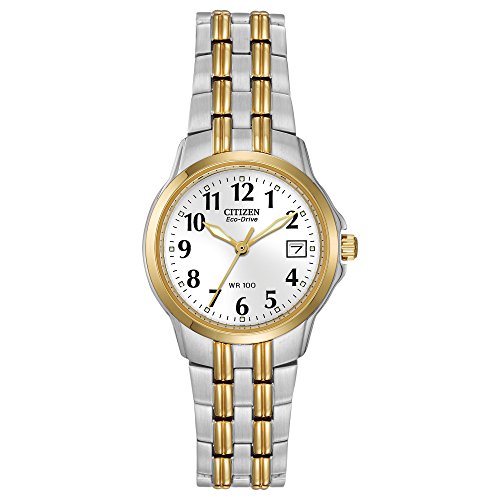 Citizen Women's Eco-Drive Dress Classic Watch in Two-tone Stainless Steel, White Dial (Model: EW1544-53A)