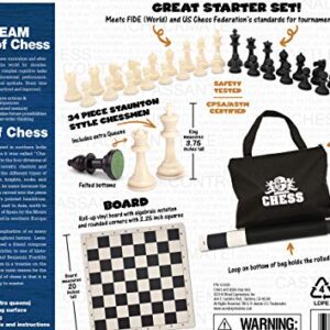 WE Games Best Value Tournament Chess Set w/ a Green Roll Up Vinyl Board, Plastic Pieces & Bag