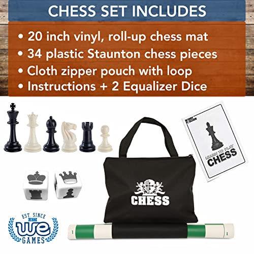 WE Games Best Value Tournament Chess Set w/ a Green Roll Up Vinyl Board, Plastic Pieces & Bag