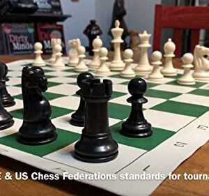 WE Games Best Value Tournament Chess Set w/ a Green Roll Up Vinyl Board, Plastic Pieces & Bag