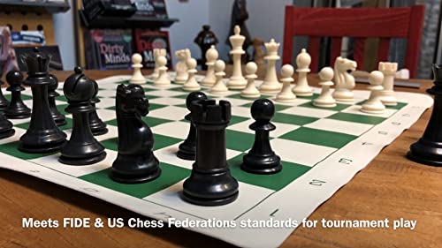 WE Games Best Value Tournament Chess Set w/ a Green Roll Up Vinyl Board, Plastic Pieces & Bag