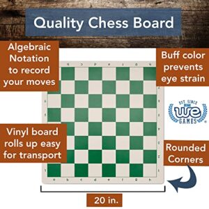 WE Games Best Value Tournament Chess Set w/ a Green Roll Up Vinyl Board, Plastic Pieces & Bag