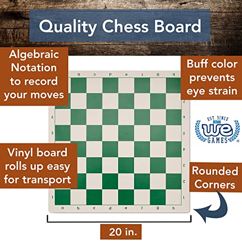 WE Games Best Value Tournament Chess Set w/ a Green Roll Up Vinyl Board, Plastic Pieces & Bag