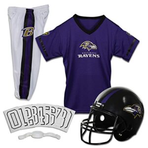 franklin sports baltimore ravens kids football uniform set - nfl youth football costume for boys & girls - set includes helmet, jersey & pants - small