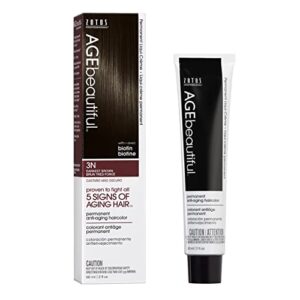 agebeautiful permanent liqui creme hair color dye | 100% gray coverage | anti-aging | biotin for thicker, fuller hair | professional salon coloring | 3n darkest brown