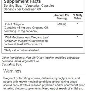 Nutraceutical Sciences Institute (NSI) Vitacost Oregano Oil - Standardized Extract - 510 mg - 60 Vegetarian Capsules