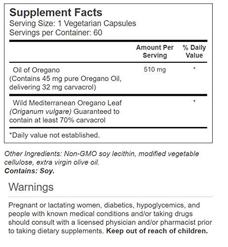 Nutraceutical Sciences Institute (NSI) Vitacost Oregano Oil - Standardized Extract - 510 mg - 60 Vegetarian Capsules