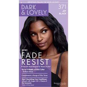 softsheen-carson dark and lovely fade resist rich conditioning hair color, permanent hair color, up to 100 percent gray coverage, brilliant shine with argan oil and vitamin e, jet black