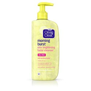 clean & clear morning burst skin brightening facial cleanser with caffeine, lemon & papaya, gentle daily citrus face wash for all skin types, oil-free & non-comedogenic, 8 fl. oz