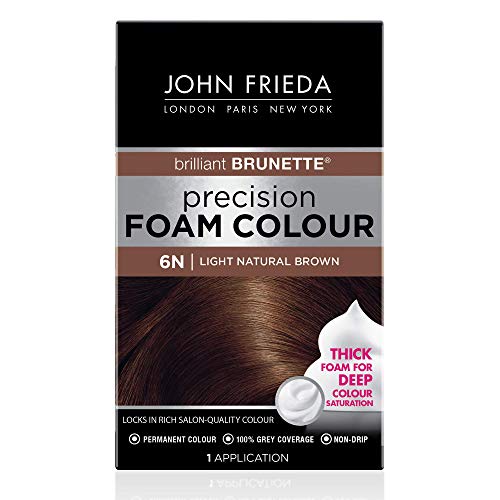 John Frieda Precision Foam Color, Light Natural Brown 6N, Full-coverage Hair Color Kit, with Thick Foam for Deep Color Saturation