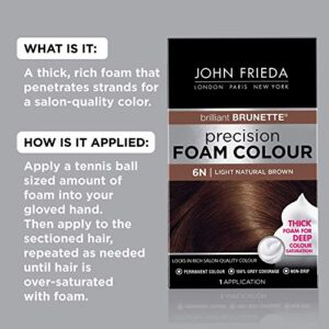 John Frieda Precision Foam Color, Light Natural Brown 6N, Full-coverage Hair Color Kit, with Thick Foam for Deep Color Saturation