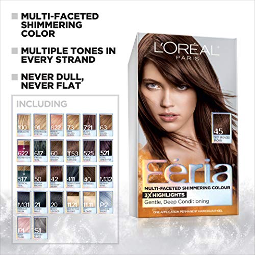 L'Oreal Paris Feria Multi-Faceted Shimmering Permanent Hair Color, 60 Crystal Brown (Light Brown), Pack of 1, Hair Dye