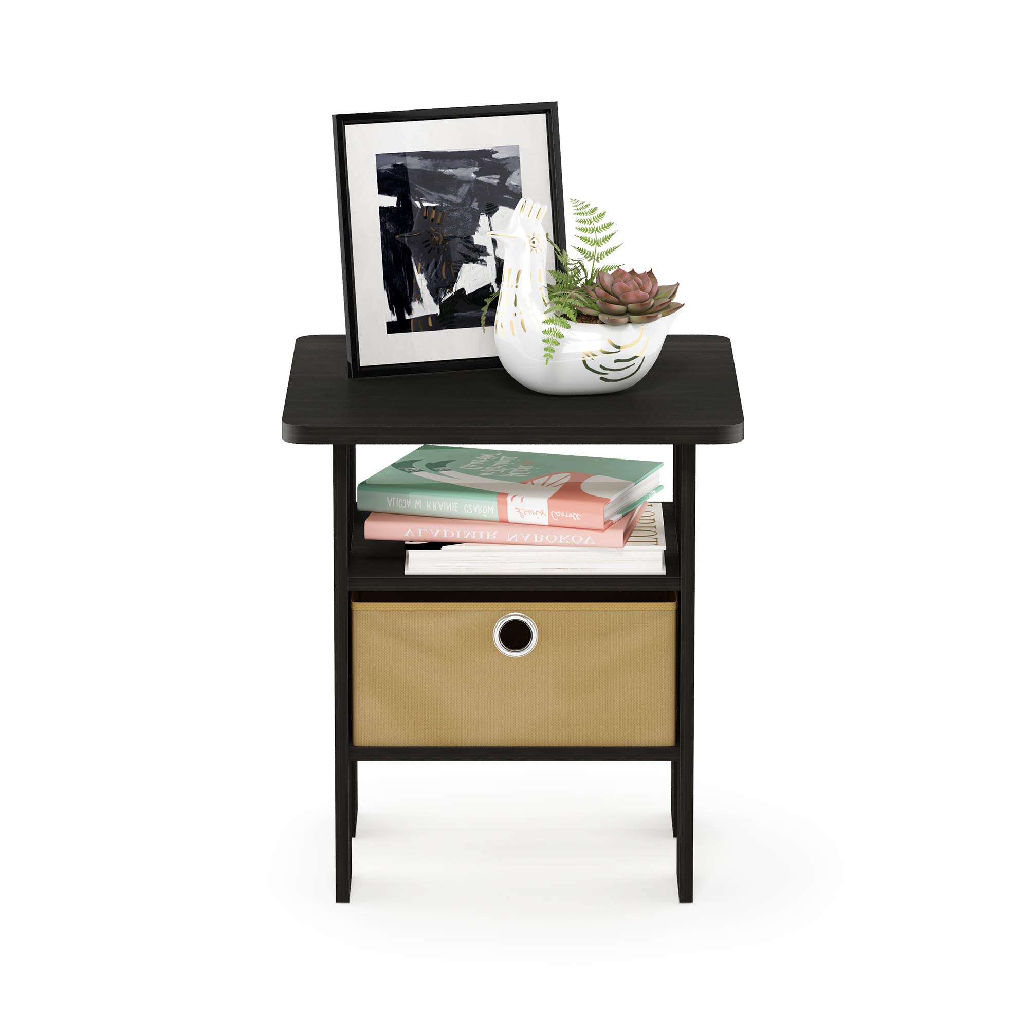 Furinno Andrey End Table / Side Table / Night Stand / Bedside Table with Bin Drawer, Espresso/Brown