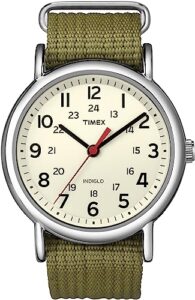 timex weekender analog beige dial unisex watch - t2n651