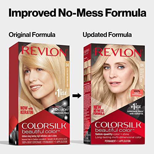 Revlon Permanent Hair Color, Permanent Hair Dye, Colorsilk with 100% Gray Coverage, Ammonia-Free, Keratin and Amino Acids, 61 Dark Blonde, 4.4 Oz (Pack of 1)