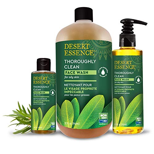 Desert Essence Thoroughly Clean Face Wash Original Deep Cleansing Formula with Tea Tree, Castile Soap & Coconut Oil - Gently Removes Oil & Impurities For Radiant, Revitalized, Smooth Skin - 32oz