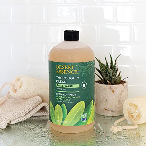 Desert Essence Thoroughly Clean Face Wash Original Deep Cleansing Formula with Tea Tree, Castile Soap & Coconut Oil - Gently Removes Oil & Impurities For Radiant, Revitalized, Smooth Skin - 32oz