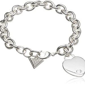 GUESS "Basic" Silver G Logo Heart Link Bracelet, 7.5"