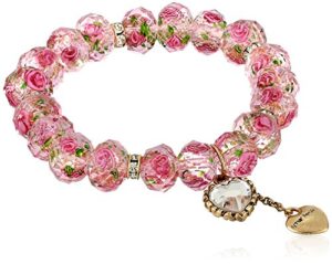 betsey johnson pink flower bead stretch bracelet