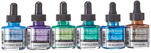 Dr. Ph. Martin's Iridescent Calligraphy Ink, 1 Fl Oz (Pack of 12), Set 2 Colors