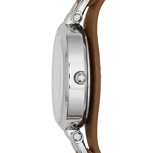 Fossil Women's Georgia Quartz Stainless Steel and Leather Three-Hand Watch, Color: Silver, Brown (Model: ES3060)