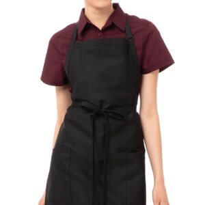 Chef Works Unisex Two Patch Pocket Bib Apron, Black, One Size