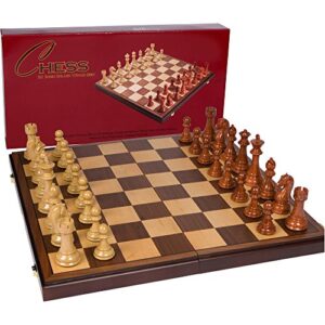 abigail chess inlaid wood folding board game with pieces, extra large 21 inch set