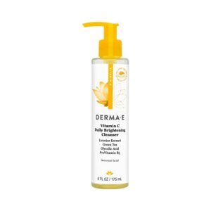 derma-e vitamin c cleanser - daily brightening cleanser – hydrating face wash to even out skin tone – moisturizing face cleanser for a radiant glow, 6 fl oz