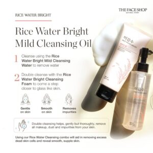 THE FACE SHOP Rice Water Bright Face Wash, Facial Cleanser for Sensitive, Normal & Oily Skin, Gentle Hydrating Daily Face Cleansing Oil, 5.0 Fl Oz (1 Pack)