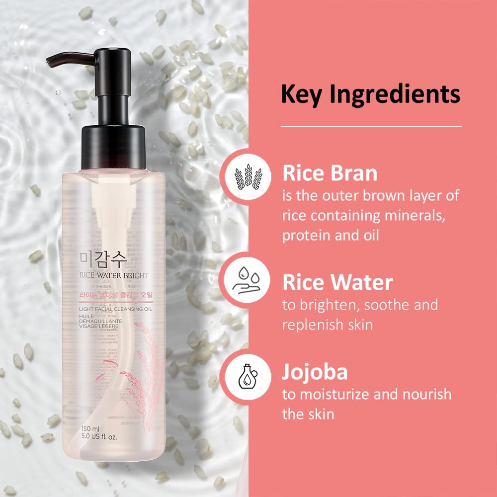 THE FACE SHOP Rice Water Bright Face Wash, Facial Cleanser for Sensitive, Normal & Oily Skin, Gentle Hydrating Daily Face Cleansing Oil, 5.0 Fl Oz (1 Pack)