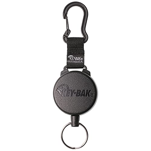 KEY-BAK SECURIT HD Retractable Keychain, 24" Stainless Steel Chain, 8 oz. Retraction, Durable Polycarbonate Case, Zinc Alloy Carabiner, Split Ring, Black