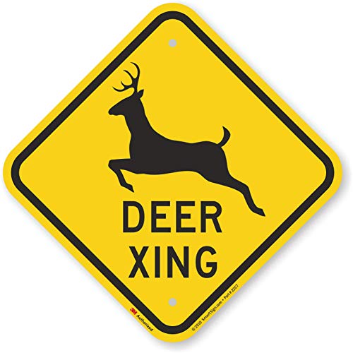 SmartSign - K-6210-EG-12x12-D1 "Deer Xing" Crossing Sign | 12" x 12" 3M Engineer Grade Reflective Aluminum Black on Yellow