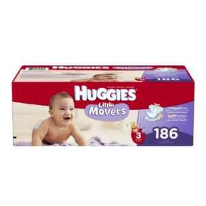 huggies little movers diapers economy plus, size 3, 186 count (packaging may vary)