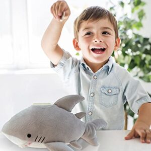 DolliBu Gray Shark Plush Huggie Bank - Super Soft Stuffed Animal Money Bank Savings Storage for Little Kids, Cute & Fluffy Fun Coin Bank Toy, Wildlife Plush Piggy Bank for Girls & Boys - 9 Inch