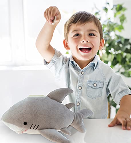 DolliBu Gray Shark Plush Huggie Bank - Super Soft Stuffed Animal Money Bank Savings Storage for Little Kids, Cute & Fluffy Fun Coin Bank Toy, Wildlife Plush Piggy Bank for Girls & Boys - 9 Inch