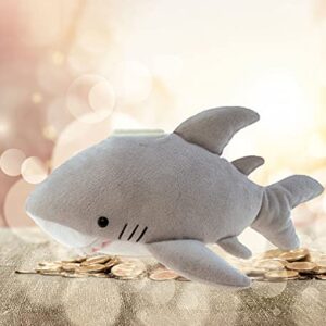 DolliBu Gray Shark Plush Huggie Bank - Super Soft Stuffed Animal Money Bank Savings Storage for Little Kids, Cute & Fluffy Fun Coin Bank Toy, Wildlife Plush Piggy Bank for Girls & Boys - 9 Inch