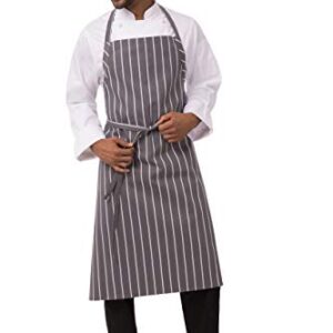 Chef Works Unisex English Chef Apron, Grey W/ Wht Stripe, One Size