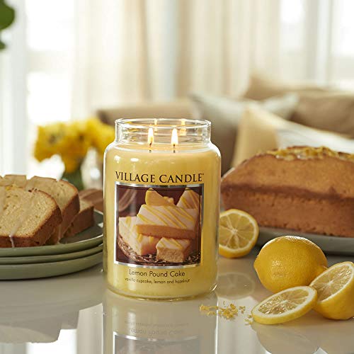 Village Candle Lemon Pound Cake Large Glass Apothecary Jar Scented Candle, 21.25 oz, Yellow