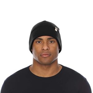 100% Merino Wool Ridge Cuff Beanie - Unisex Warm Winter Hat - Black