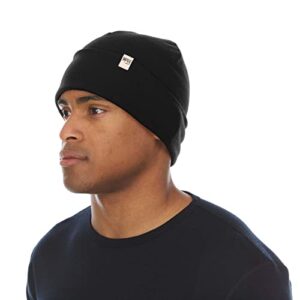 100% Merino Wool Ridge Cuff Beanie - Unisex Warm Winter Hat - Black