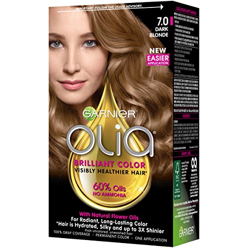 Garnier Olia Ammonia Free Permanent Hair Color, 100% Gray Coverage (Packaging May Vary), 7.0 Dark Blonde, Pack of 1