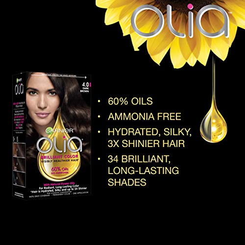 Garnier Olia Ammonia-Free Brilliant Color Oil-Rich Permanent Hair Color, 1.0 Black (Pack of 1) Black Hair Dye (Packaging May Vary)