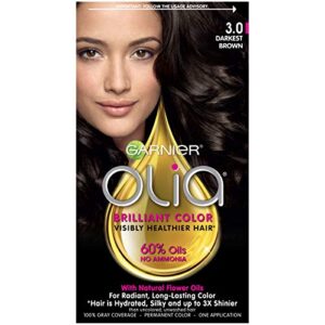 garnier olia ammonia free permanent hair color, 100% gray coverage (packaging may vary), 3.0 darkest brown hair dye, pack of 1