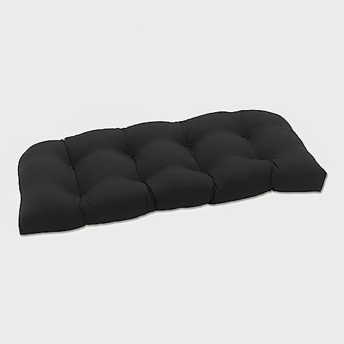 Pillow Perfect Fresco Solid Indoor/Outdoor Wicker Patio Sofa/Swing Cushion Tufted, Weather and Fade Resistant, 19" x 44", Black