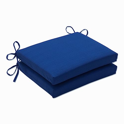 Pillow Perfect Fresco Solid Indoor/Outdoor Patio Seat Cushions Plush Fiber Fill, Weather and Fade Resistant, Square Corner - 16" x 18.5", Blue, 2 Count