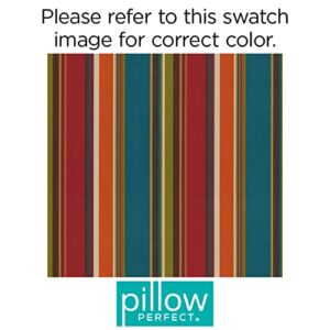 Pillow Perfect Stripe Outdoor Wicker Patio Seat Cushion with Ties, Reversible, Weather, and Fade Resistant, Square Corner - 18.5" x 19", Red/Brown Westport, 2 Count