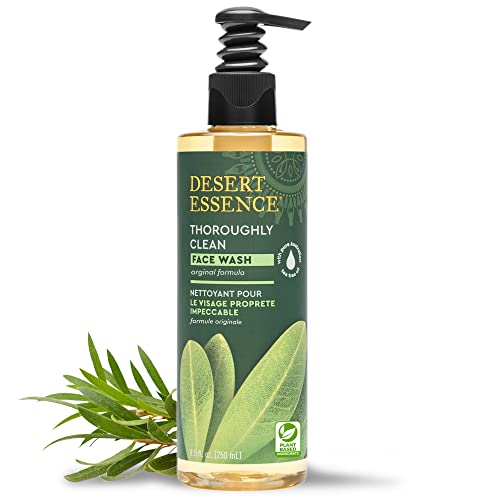 Desert Essence Thoroughly Clean Face Wash - Original - 8.5 Fl Ounce - Tea Tree Oil - For Soft Radiant Skin - Gentle Cleanser - Extracts Of Goldenseal, Awapuhi, & Chamomile Essential Oils