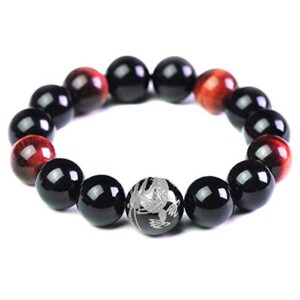 merdia men's tiger eye stretch bracelet with dragon king pattern bead(12mm silver dragon)